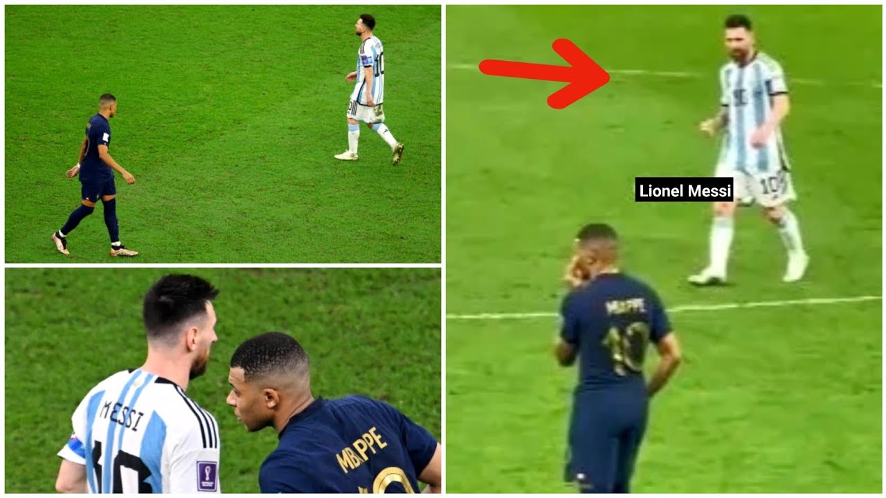 Lionel Messi hand gesture at Kylian Mbappe after scoring goal in World ...