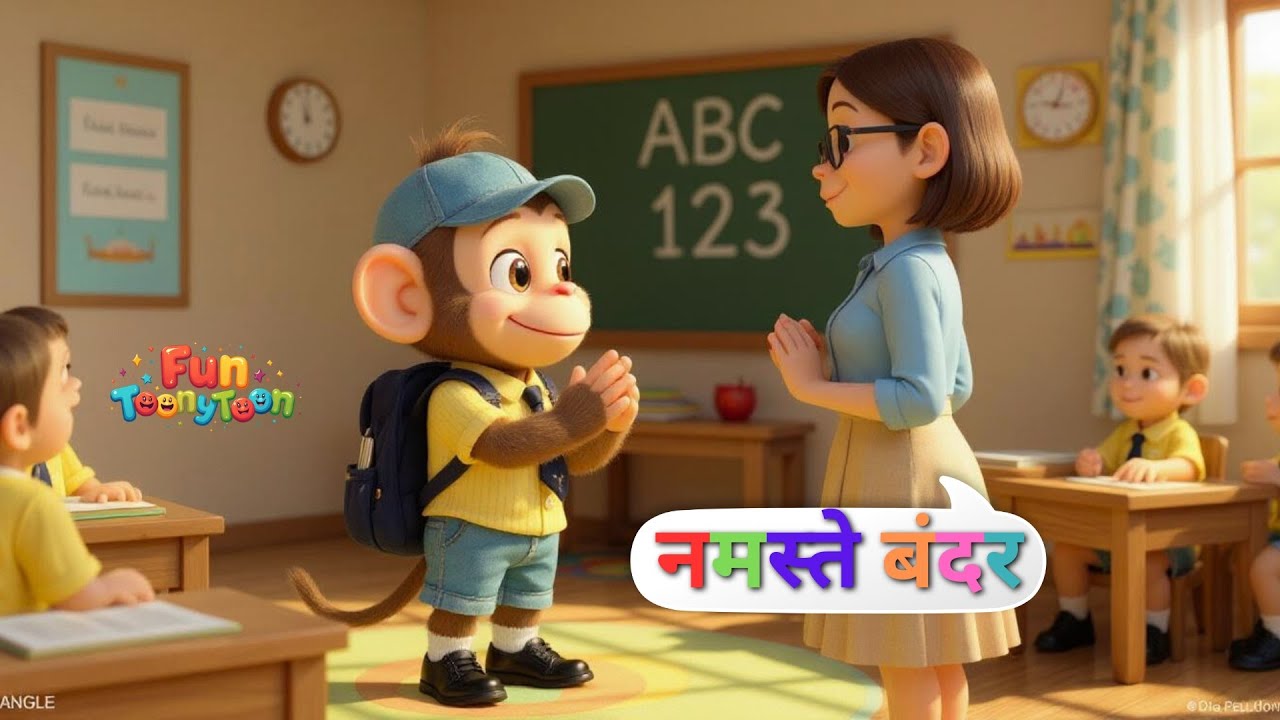 Cute Bandar Bhai School Chale Song| Hindi Balgeet and Kids Animated ...