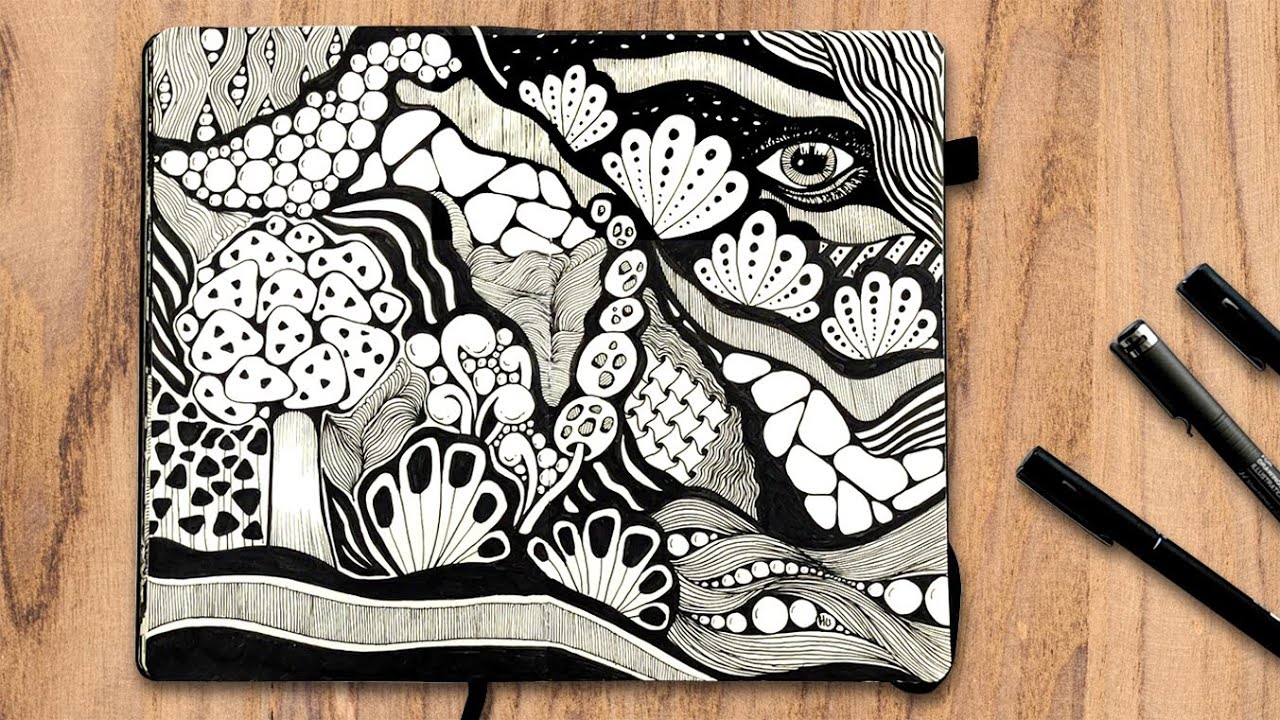 Zentangle Landscape Drawing Tutorial | Easy and Creative Zentangle Art ...