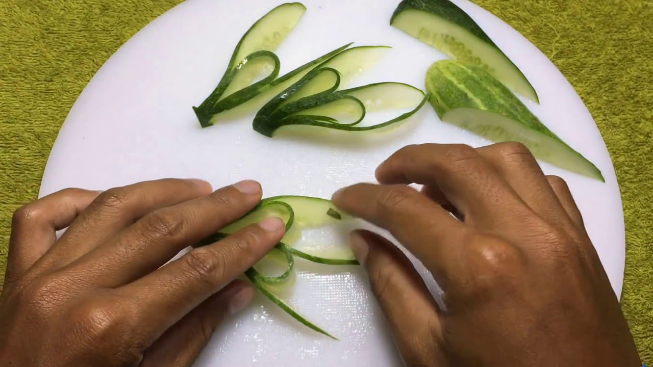 How To Carve Cucumber For Good Designs - Cucumber Cutting & Carving Garnish - YouTube