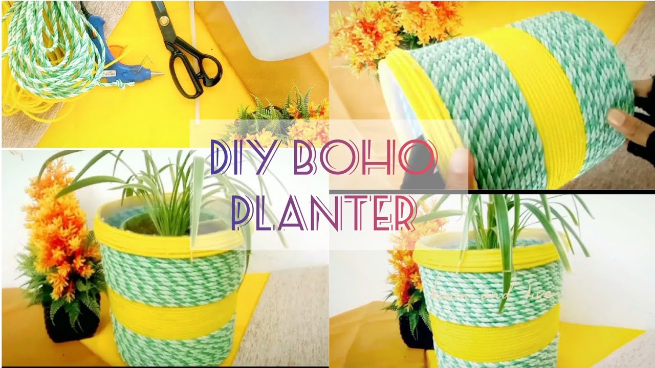 diy boho planter /rope planter pot ideas - YouTube