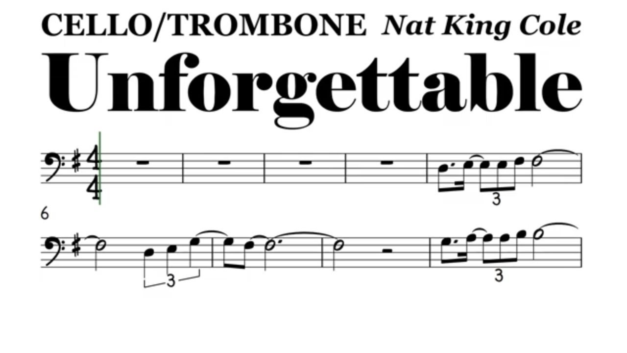 Unforgettable Cello Trombone Sheet Music Backing Track Play Along ...