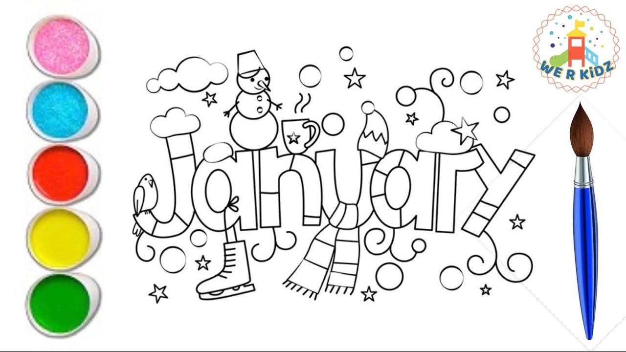 Drawing and Coloring January || How to Draw Month Name || Learning ...