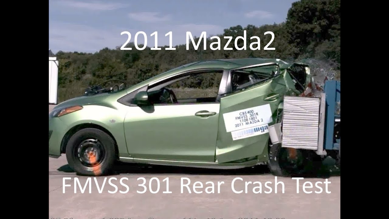 2008-2014 Mazda2/Demio FMVSS 301 Rear Crash Test (50 Mph) - YouTube