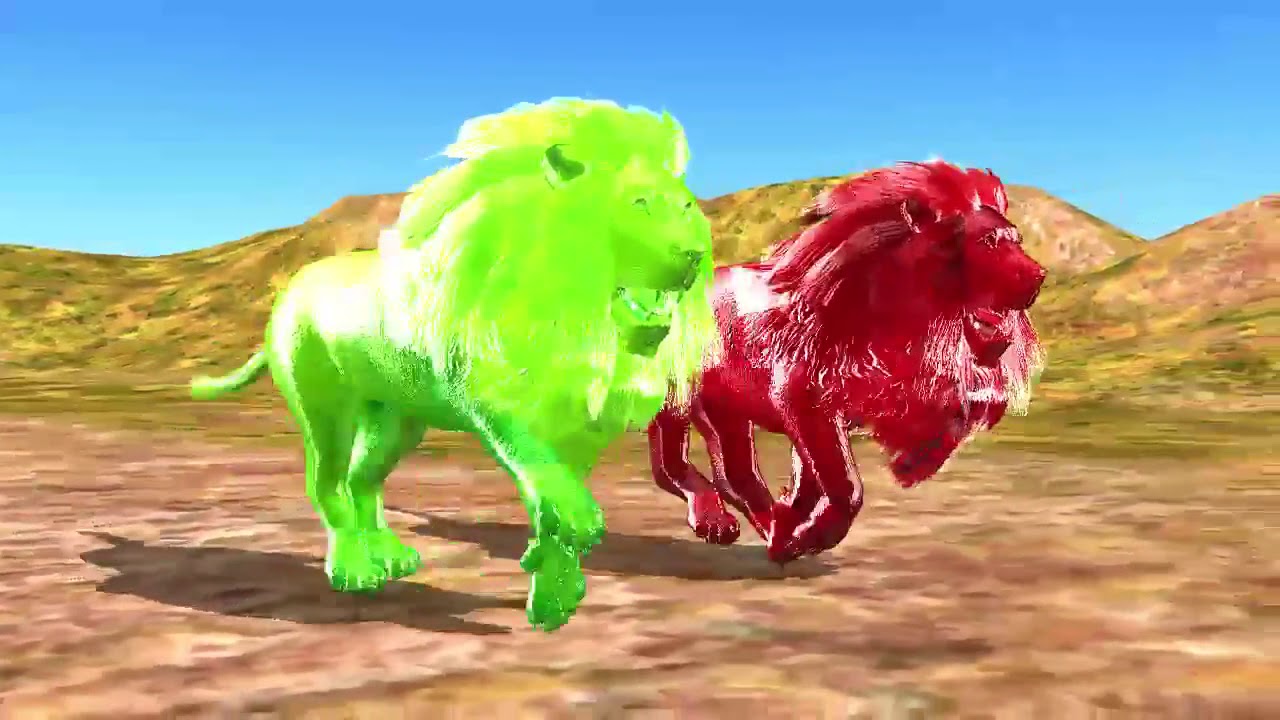 Red and Green Lion Animation for kids and Funny Animals animation for ...