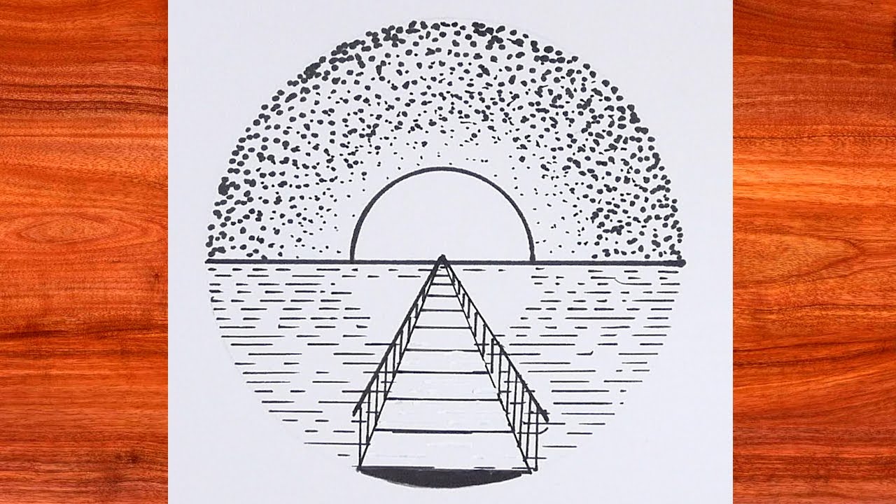 How to Draw a Sunset Scenery with Dots and Lines | Very Easy - YouTube