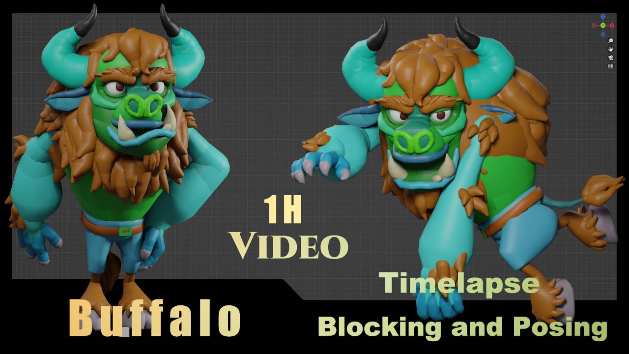 Timelapse 1h blocking, posing a Buffalo Blender with BlockSurfaces ...
