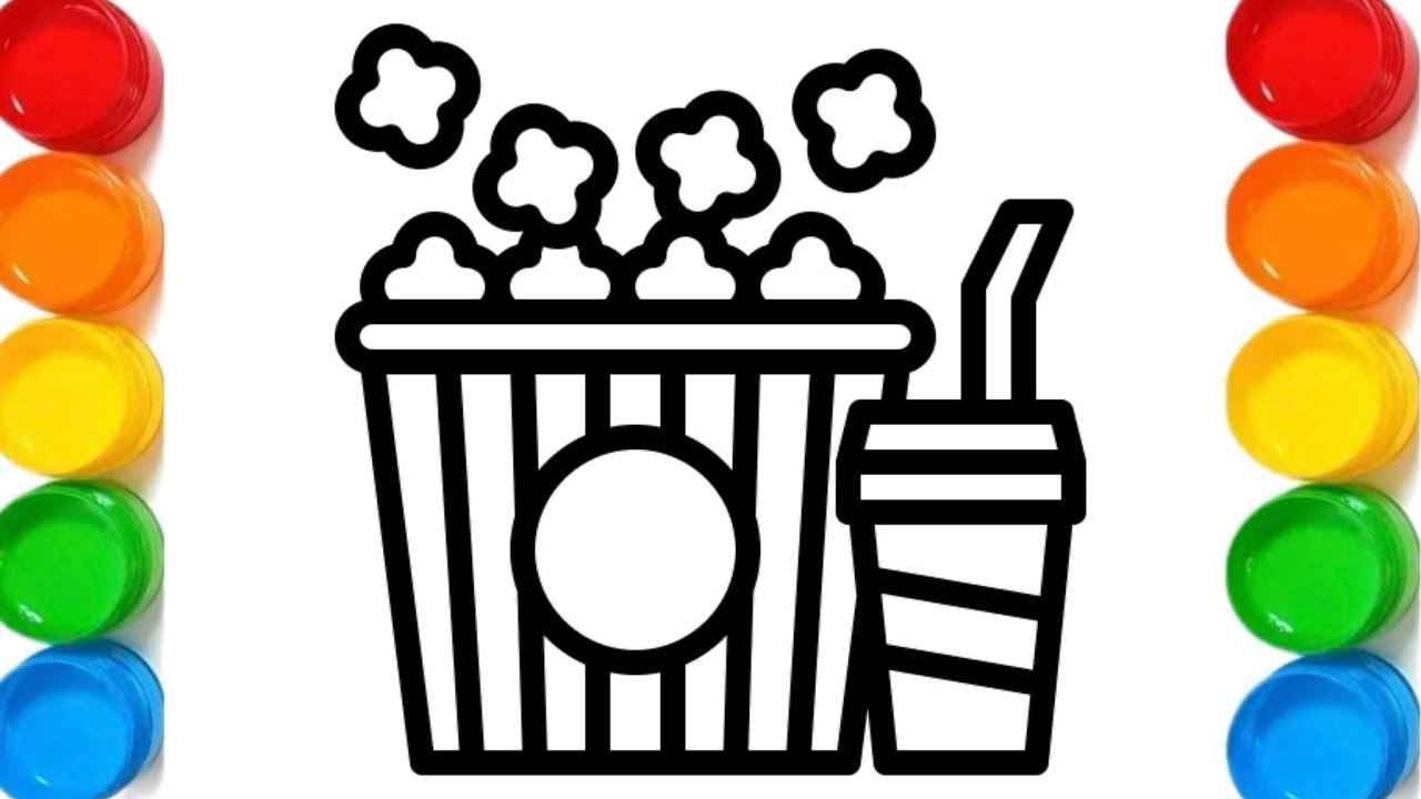 How to Draw Popcorn Bucket🍿& Drink 🥤Easy step by step Cute Glittery ...