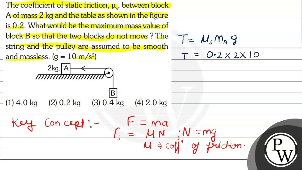 The Coefficient Of Static Friction Mu {s} Between Block A Of