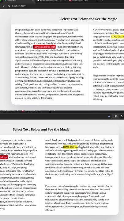 Reactjs Highlight Text Javascript Html Css Reactjs Nextjs Reactnative Coding Nextjs13