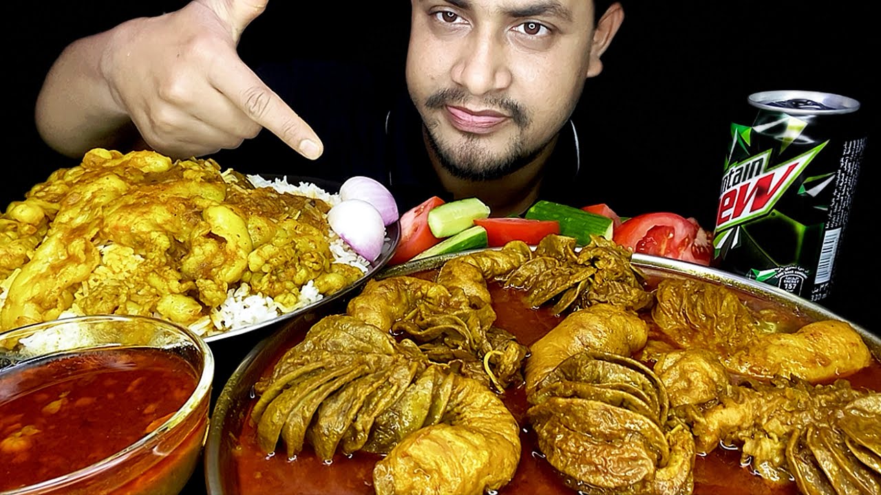 Eating challenge Recipe | Mutton Chusta with Rice Green Salad Mukbang ...