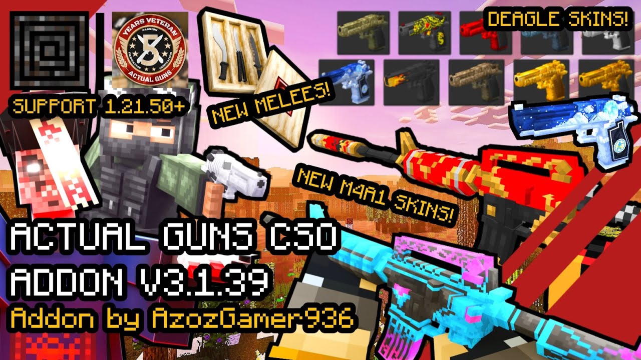 Minecraft Actual Guns CSO Addon V3.1.39 NEW M4A1 SKIN UPDATE! MCPE 1.21 ...