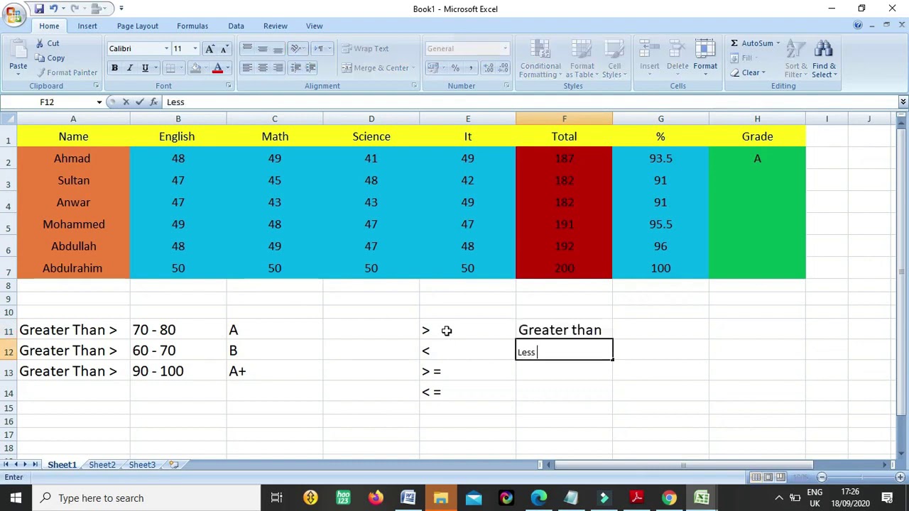 Microsoft Excel Grading Sheet - YouTube