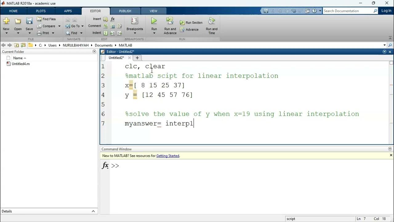 Matlab Code on Linear Interpolation - YouTube
