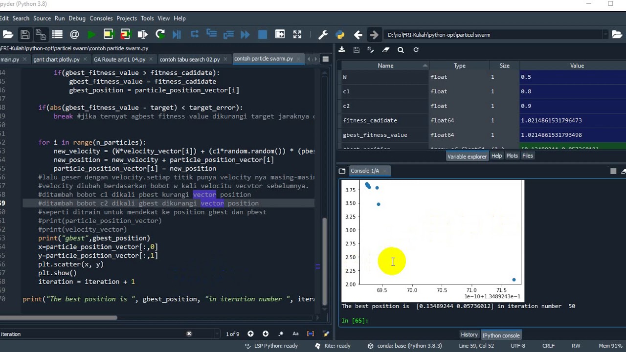 psp06 Run Keseluruh Code Particle Swarm Optimization di python - YouTube