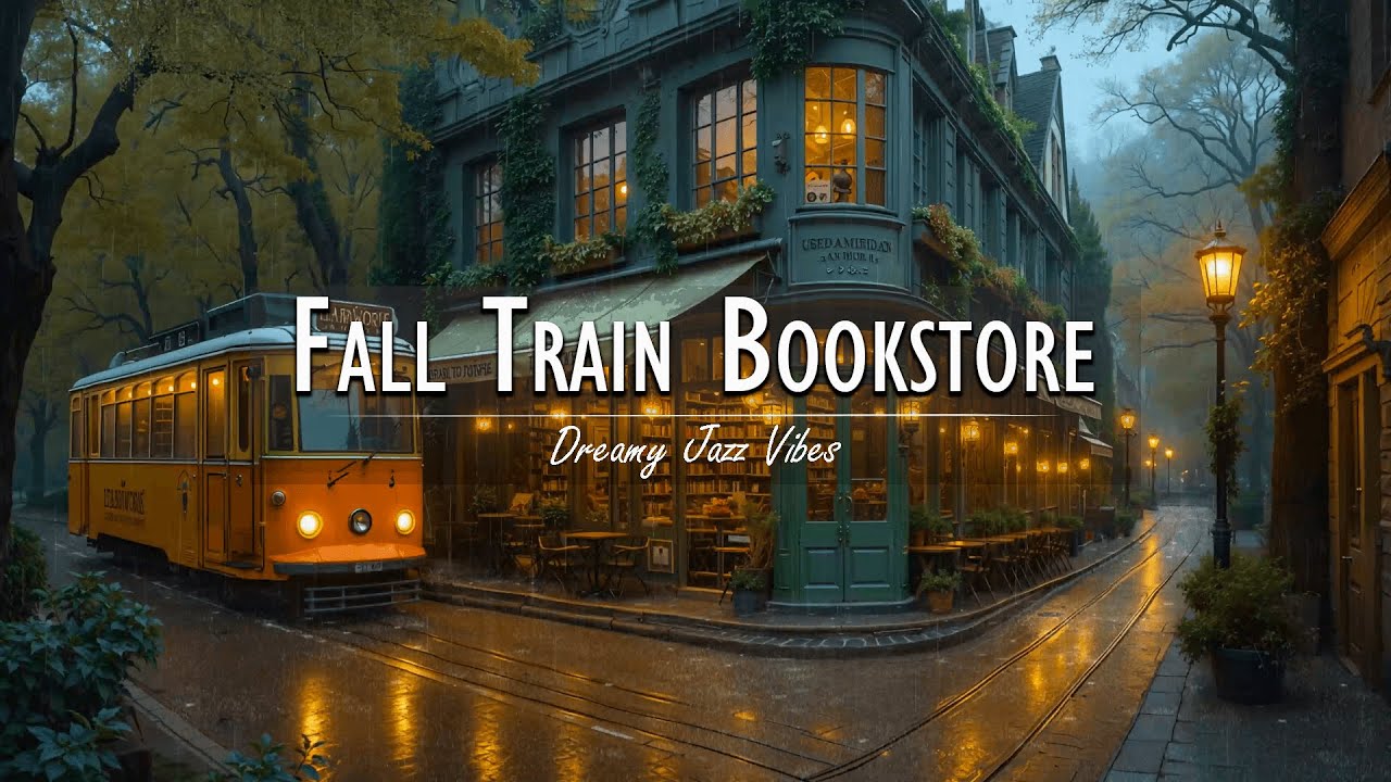 [4K] Vintage Bookstore Outdoor on Rainy Day - Smooth Autumn London Jazz ...