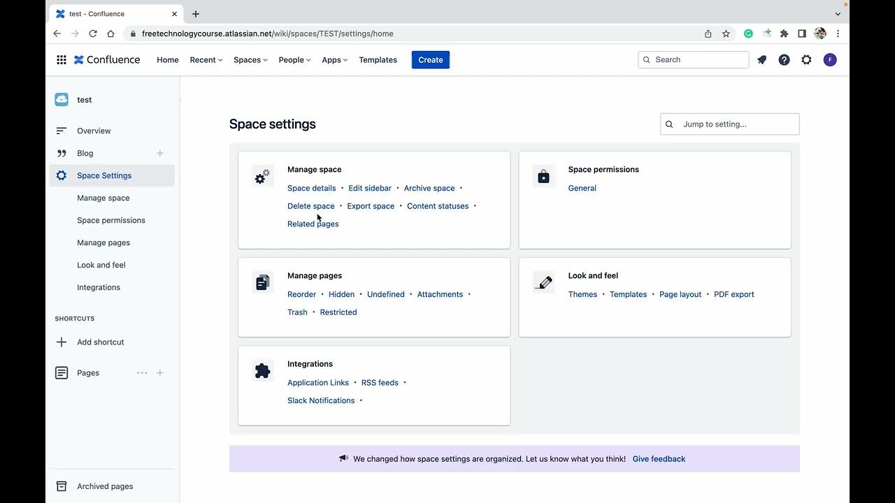 Space settings in confluence. #confluence - YouTube
