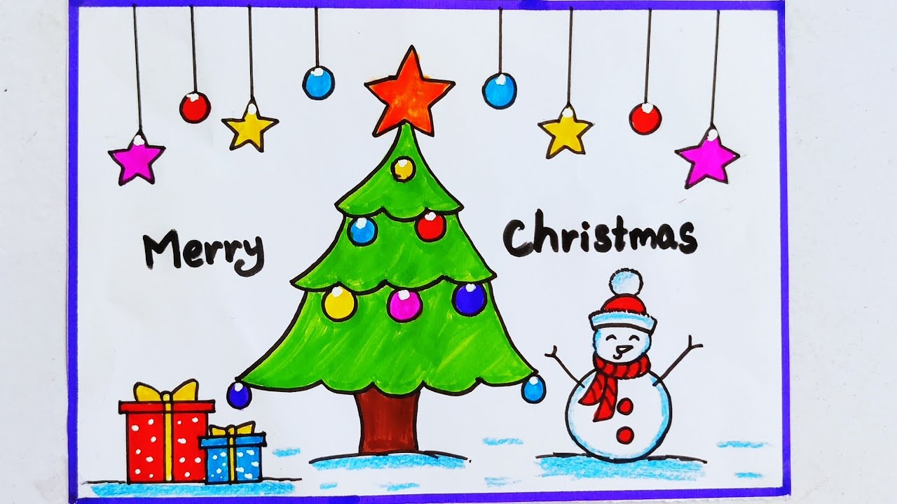 merry Christmas drawing/christmas poster drawing /easy Christmas ...