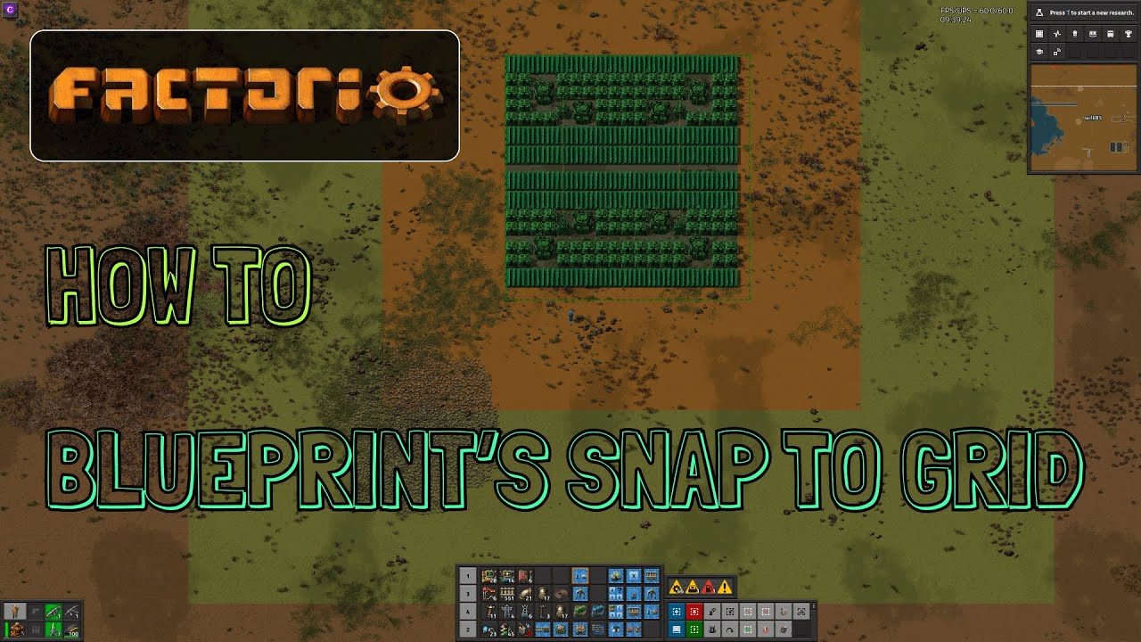 Factorio - how to use blueprints snap to grid - YouTube