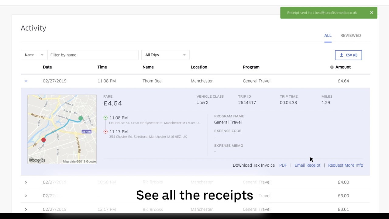 How to use the Activity section of Uber for Business - YouTube
