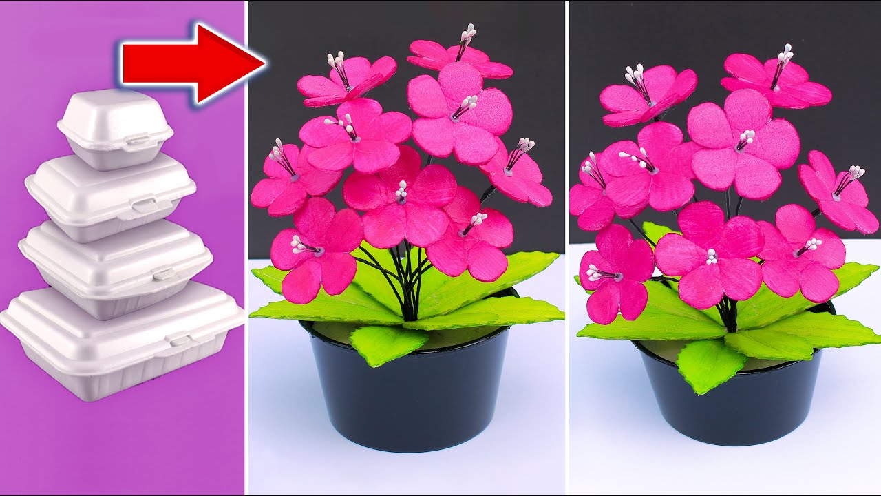 Amazing Decoration Idea with Styrofoam Food Boxes |Diy Artificial Plant and Planter Using Foam ...