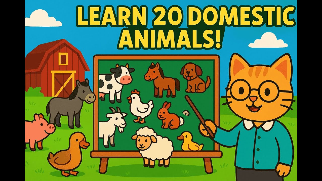 Cat Teacher Teaches 20 Domestic Animals 🐮 | Learn Animal Names with ...