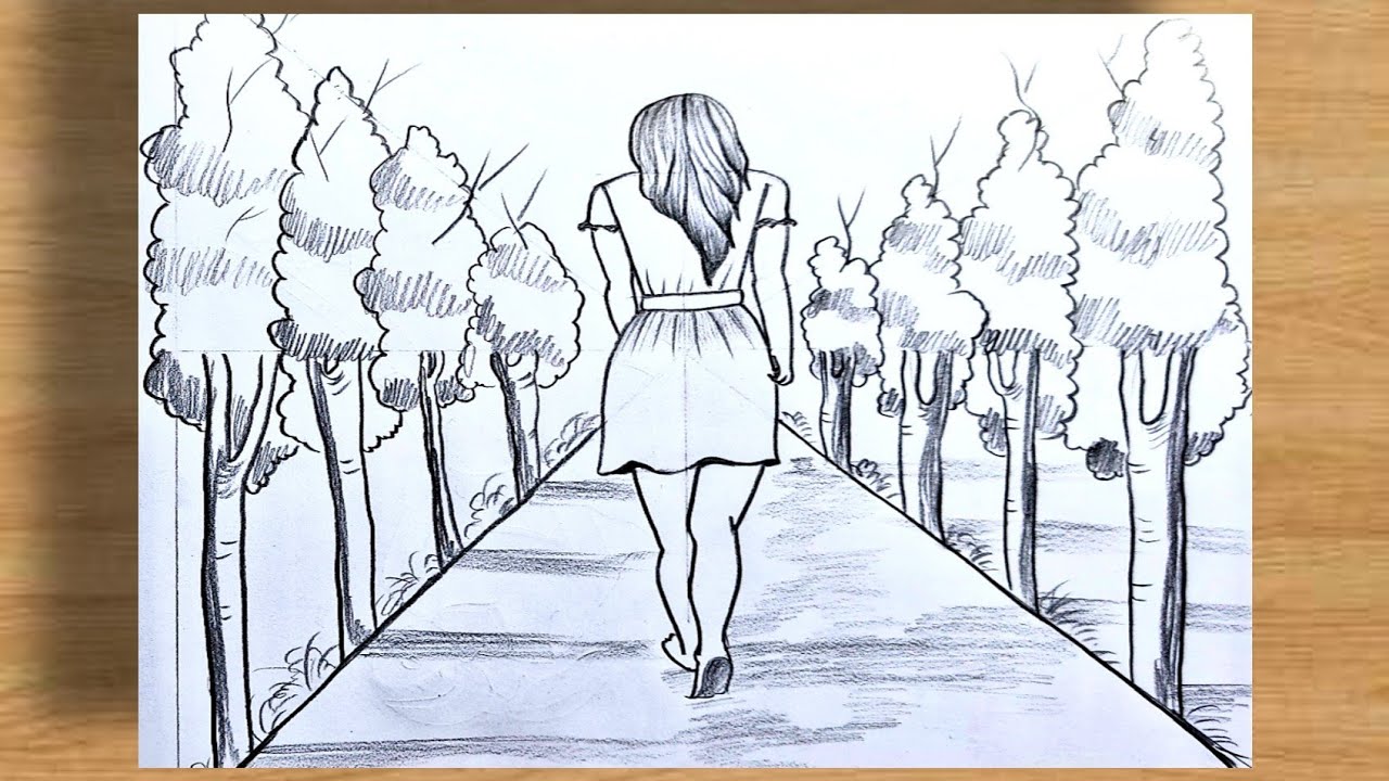 Sketch Of A Girl Walking
