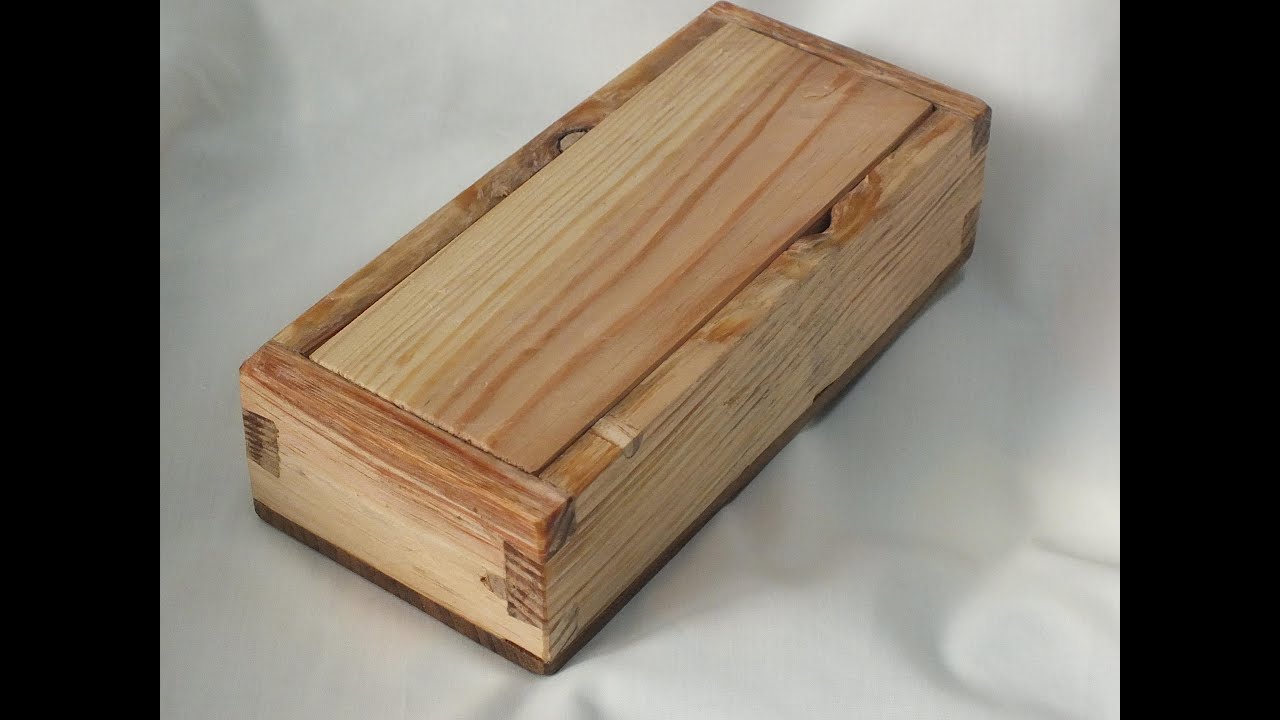 Lever action lid box from upcycled wood. - YouTube
