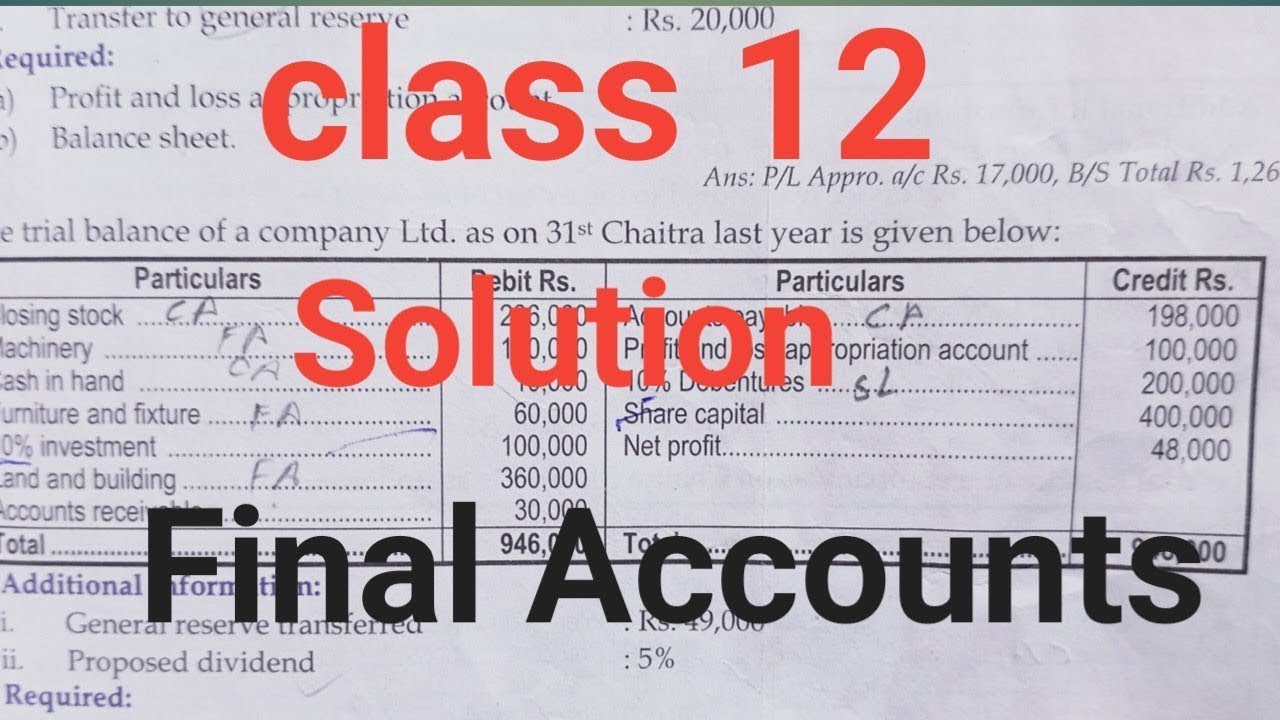 Final Account Class 12 Solution - YouTube