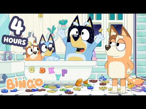 🔴 LIVE: Bingo & Bluey Won't Get Out Of The Bath! 🧡💙 | Bath Time Fun For 4 Hours! | Bingo - Official