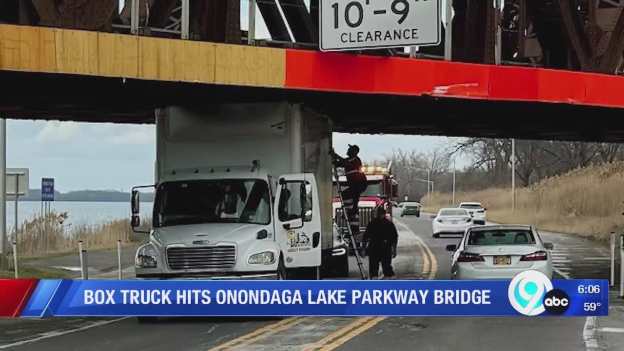 Box truck hits Onondaga Lake Parkway Bridge - YouTube