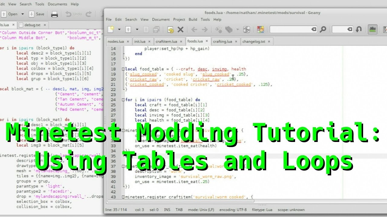 Minetest Modding Tutorial Using Tables And Loops Youtube