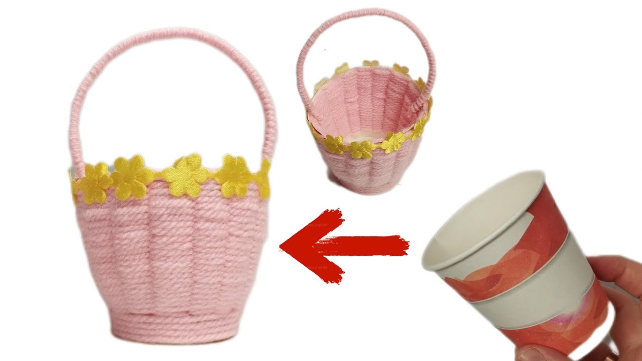 making simple and beautiful basket with paper cup . DIY paper craft . # ...