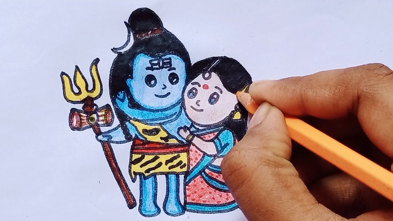 How to draw cute bholenath and parwati drawing step by step easy/# ...