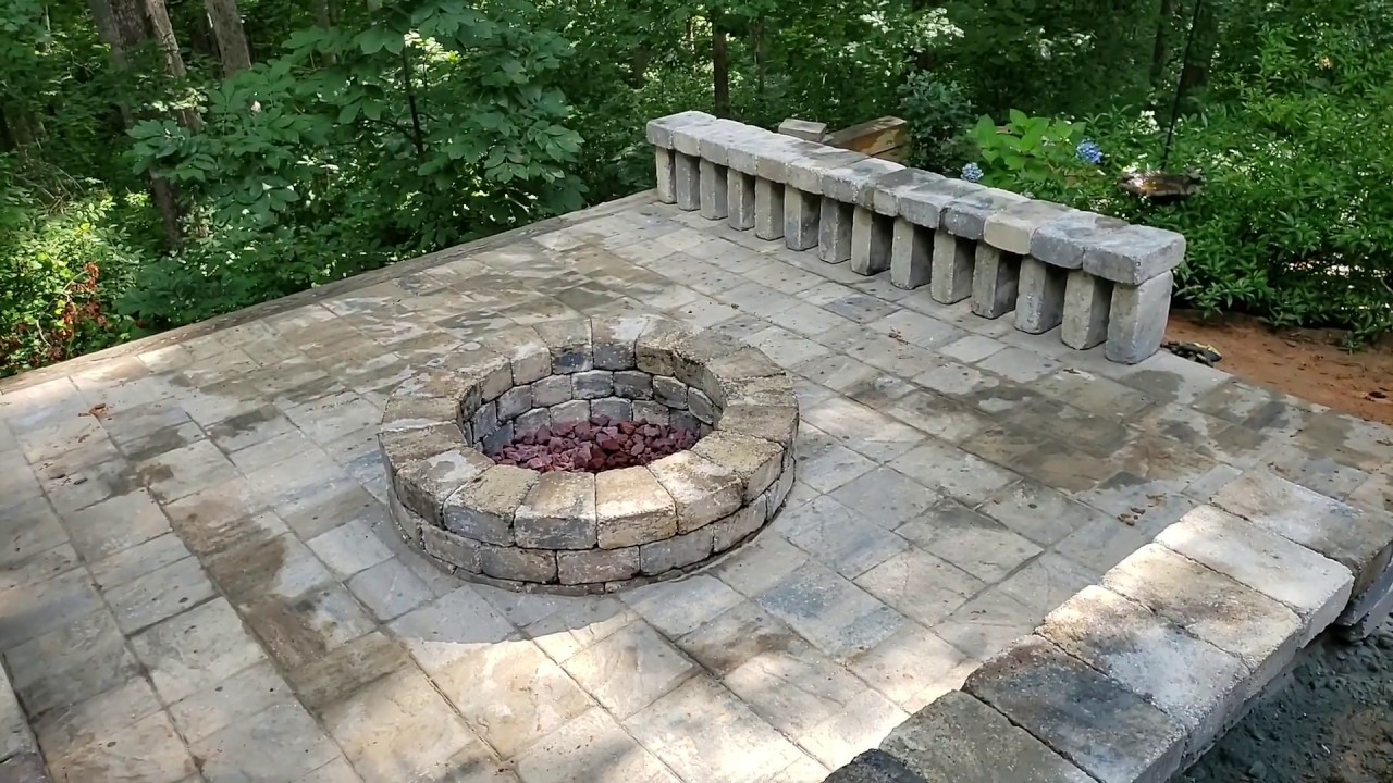 Tremron Paver patio design, seat wall, fire pit - YouTube