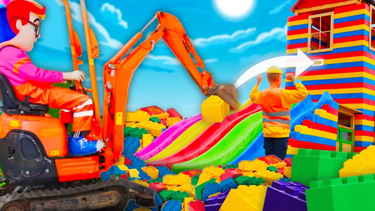The Kids dressed as construction workers build a tour with trucks 🚛🔨 ...