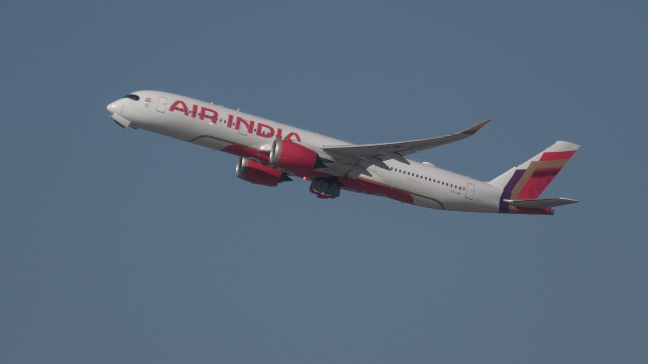 Air India's new Airbus A350-900 (VT-JRI) takes off from JFK Airport on ...