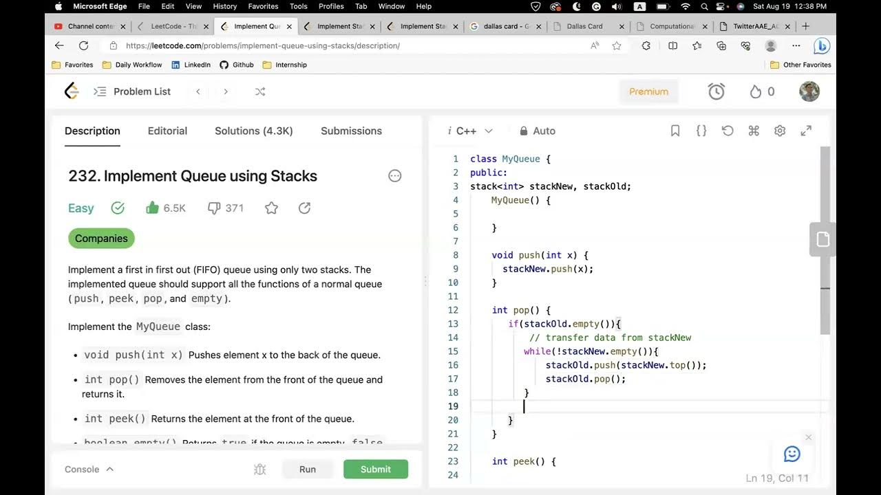 3.4 Queue via stack (Leetcode 225 Implement Stack using Queues) - YouTube
