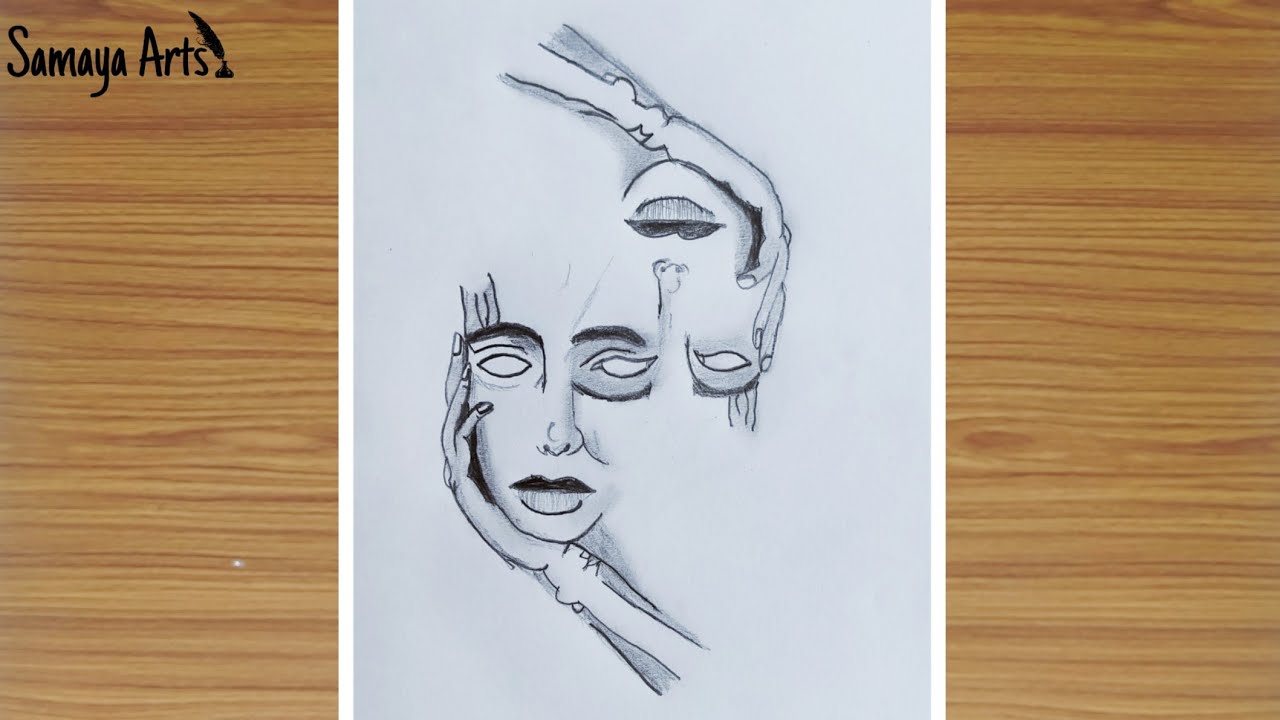 How to draw pencil drawing | Double meaning | Tattoo | one man two eyes ...
