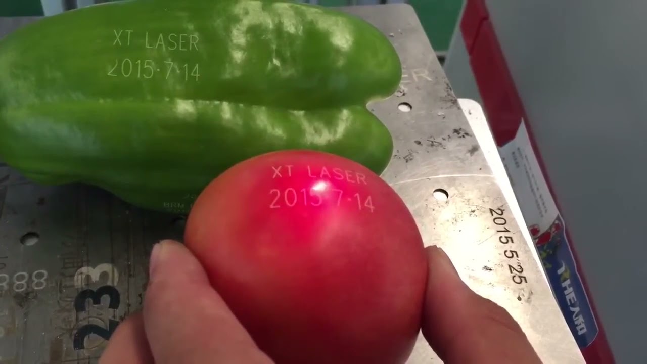 CO2 LASER marking machine mark on fresh fruits and vegetables - YouTube