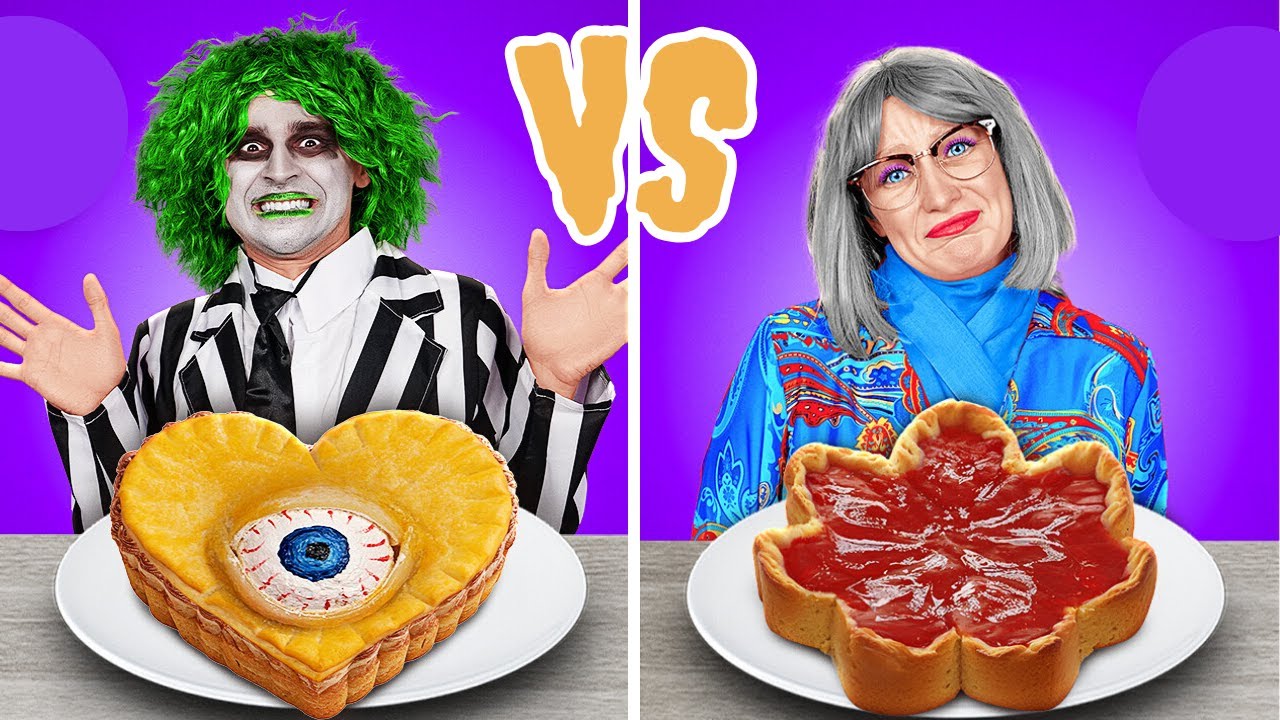 NUOVA 123 GO! Sfida di Cucina Io VS Beetlejuice VS Nonna! Cibo Dolce e ...