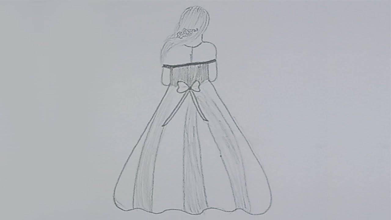 How To Draw A Girl With Beautiful Dress For Beginners Pencil Sketch Youtube