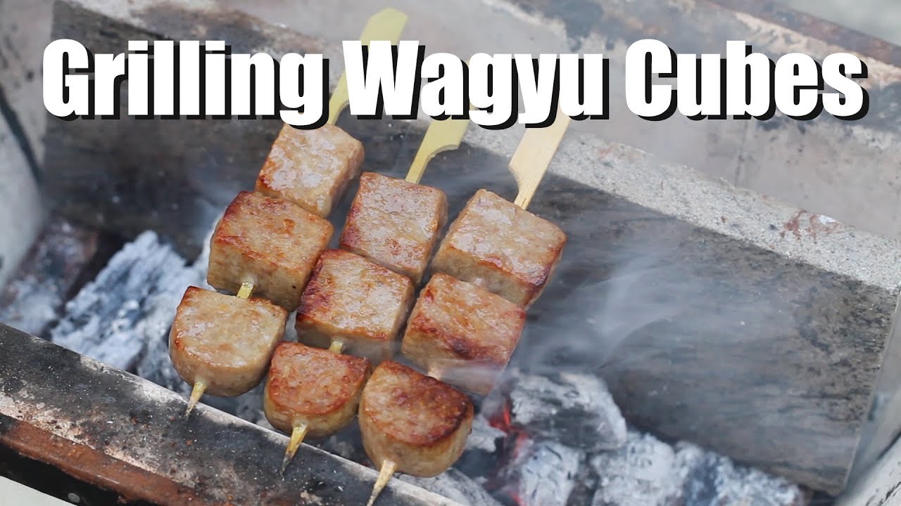 How to Grill Wagyu Cubes Saikoro Beef Cubes over charcoal - YouTube