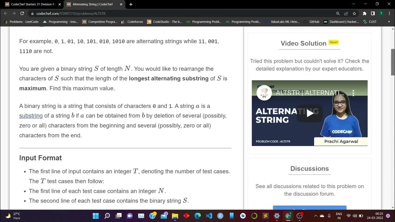 CodeChef Starters 31 (Rated for Div 2, 3 & 4) Alternating String Problem Code: ALTSTR - YouTube