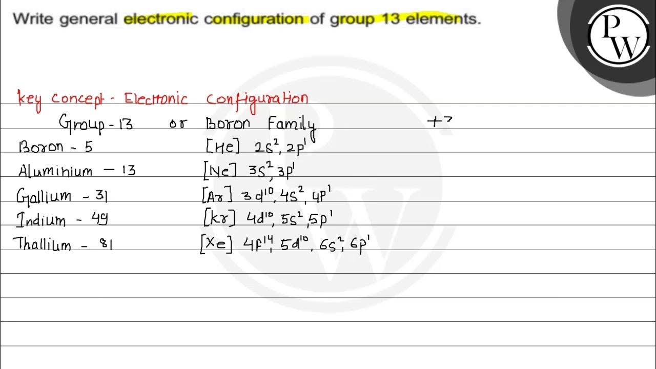 Write general electronic configuration of group 13 elements. \( P \) W ...