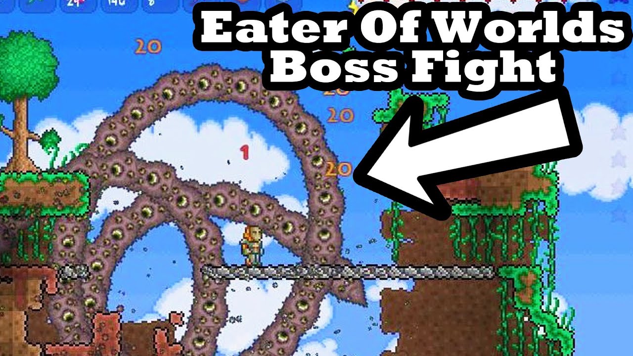 Terraria - Eater Of Worlds Boss Fight - YouTube