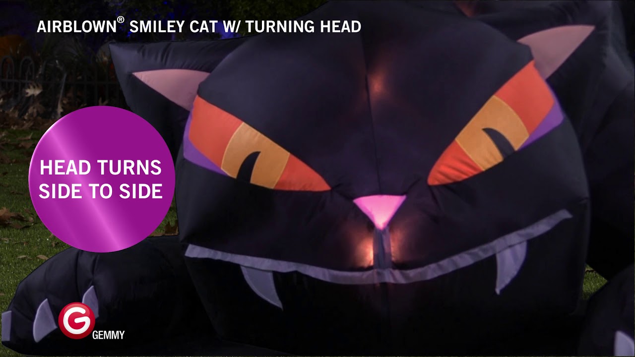 6' Animated Airblown Black Cat w/Turning Head Halloween Inflatable ...