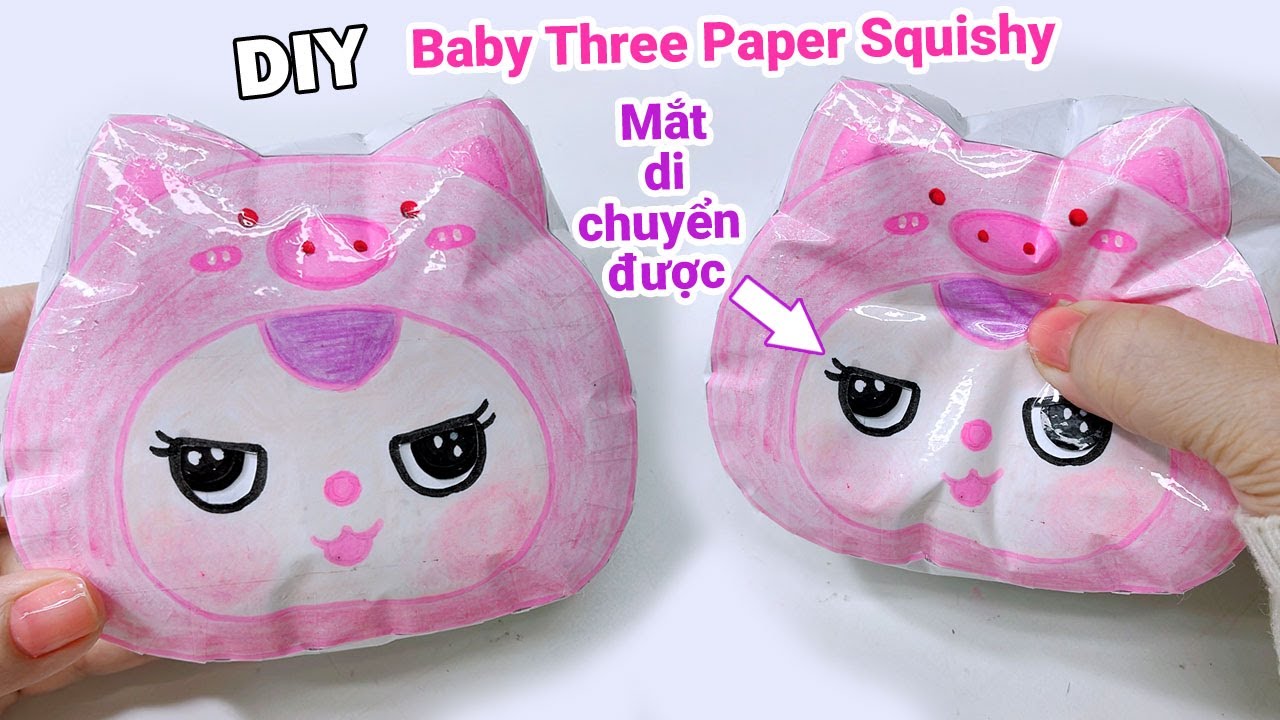 Làm Squishy Baby Three màu hồng có mắt di chuyển được/ DIY baby three ...
