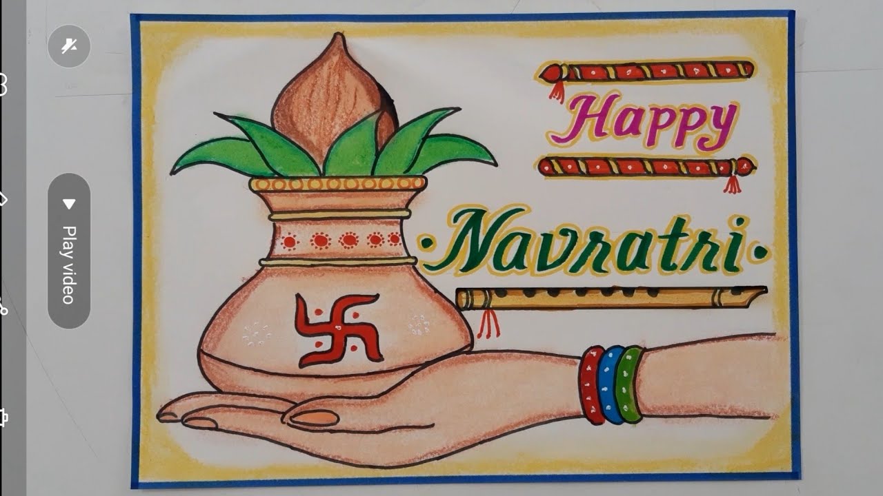 Navratri Drawing Easy Steps//Happy Navratri Poster Drawing Idea//How to ...