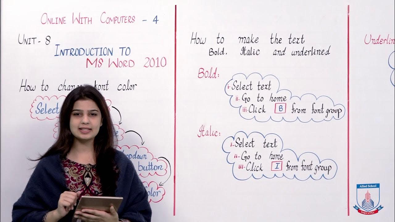 Class 4 - Computer Studies - Chapter 8 - Lecture 11 - How to Change Font Color - Allied Schools ...